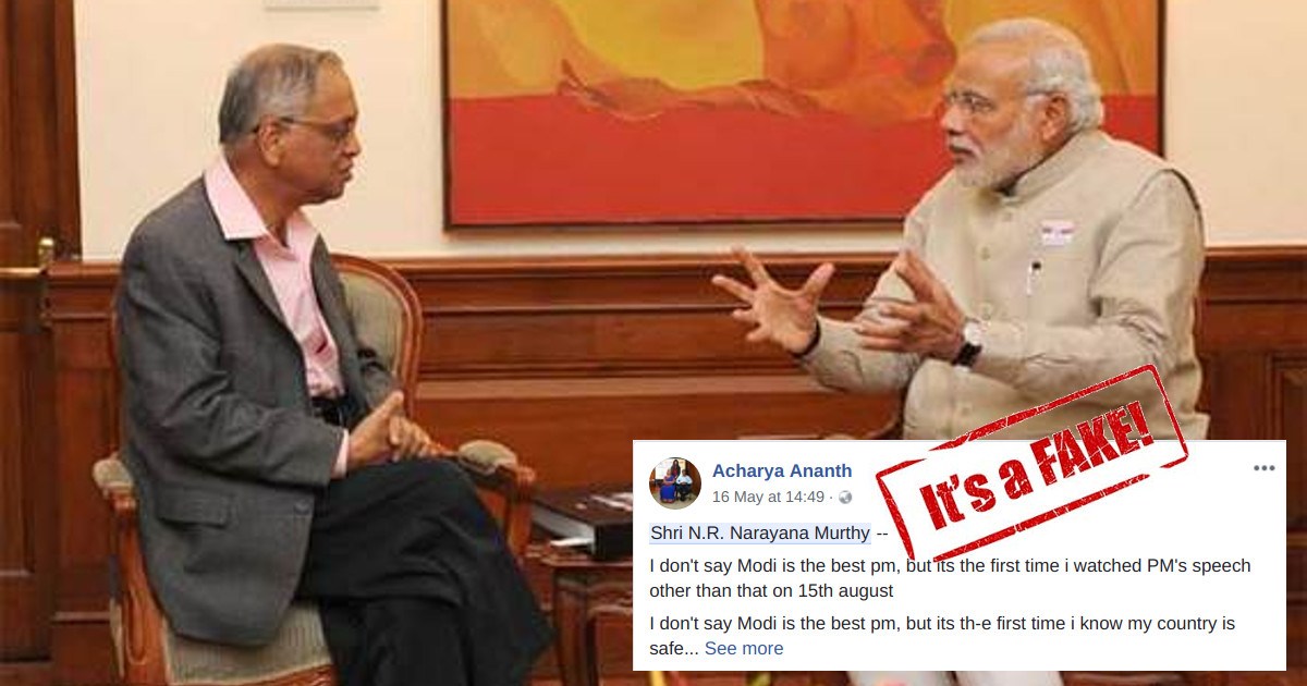 Fake quote of Infosys co-founder Narayana Murthy praising PM Modi viral ...